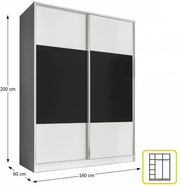 Tempo Kondela Skříň dvoudveřová kombinovaná, šířka 160 cm, bílá/černá, AVA 0000088227