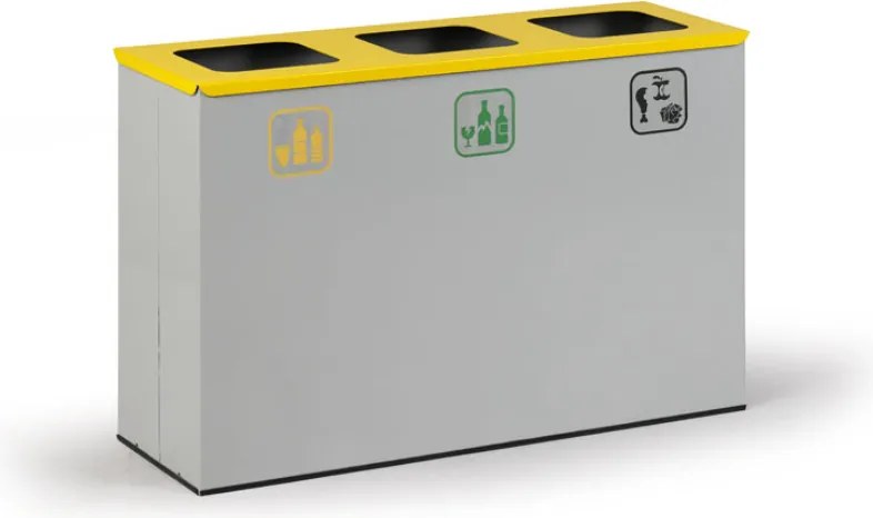 Koš na tříděný odpad, stojan na odpadkové pytle, šedá/žlutá, 3x 42 l