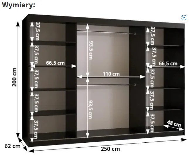 Šatní skříň Dome 3 Abika 250/200/62 barevné provedení: Bílý mat/bílý mat/stříbrné úchyty