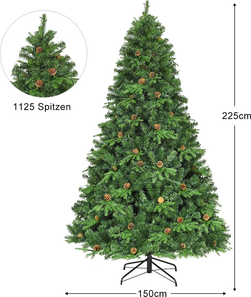 Costway Umělý vánoční stromek s LED světýlky Vánoční stromek zelený 225 cm