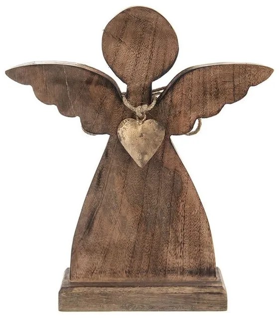 Dřevěný anděl MANGO s kovovým srdcem, 30,5 cm
