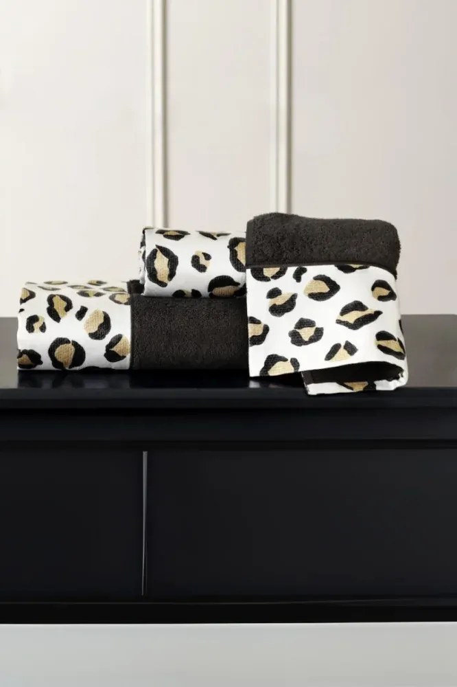 Dárková sada ručníků a osušky CHEETAH, 3 ks Černá Sada (malý ručník 30x50cm, ručník 50x100cm, osuška 75x150cm)