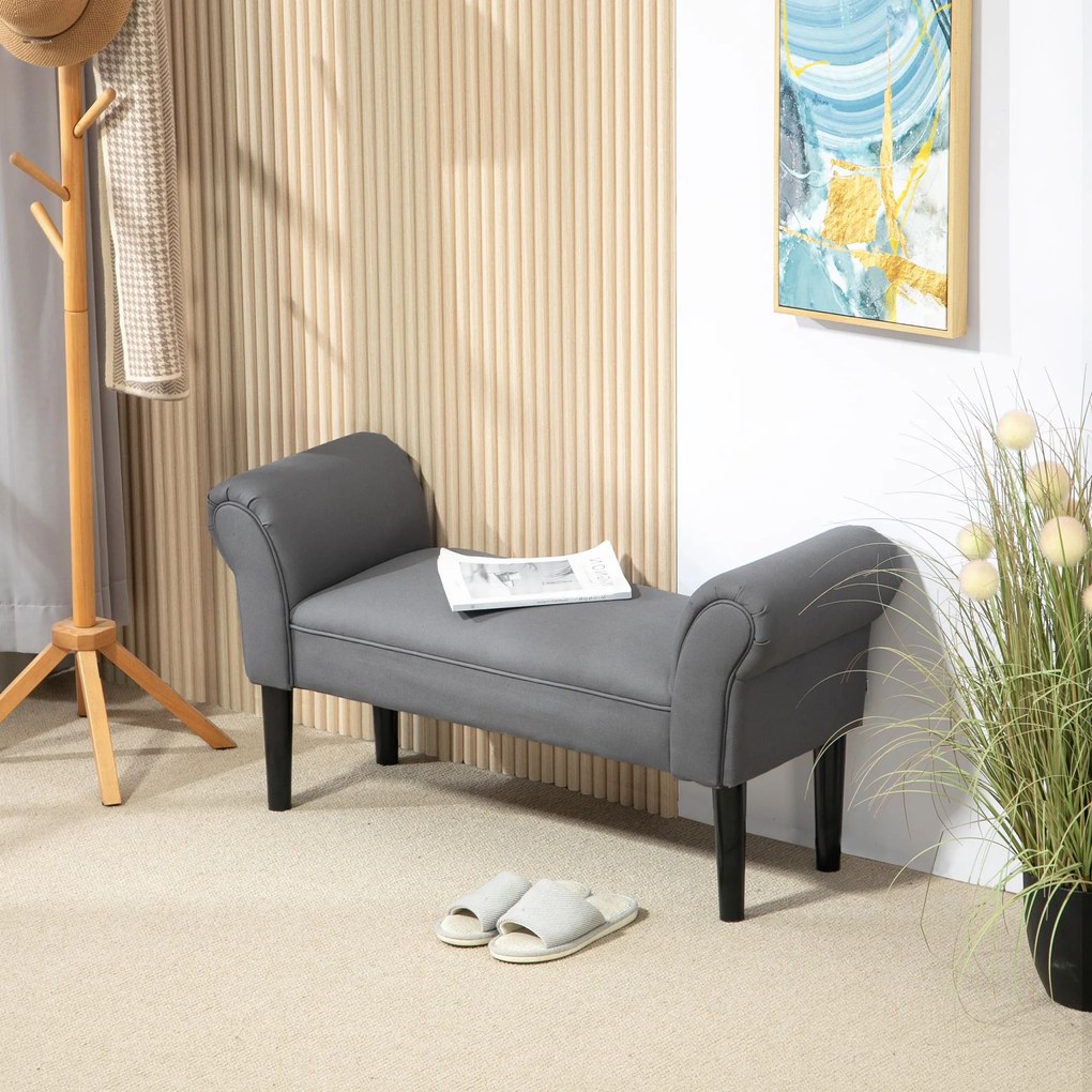 HOMCOM Lavice k posteli, čalouněná lavice, sedací lavice, lavice do ložnice, nosnost až 130 kg, plátno, tmavě šedá, 102 x 36 x 51 cm