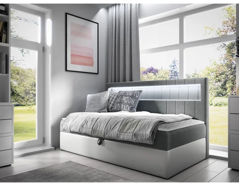 Kontinentální jednolůžková postel Junior Ribezo 2, Rozměr postele: 90x200, Barva:: ekokoža Soft 017 (biała) + Fresh 04