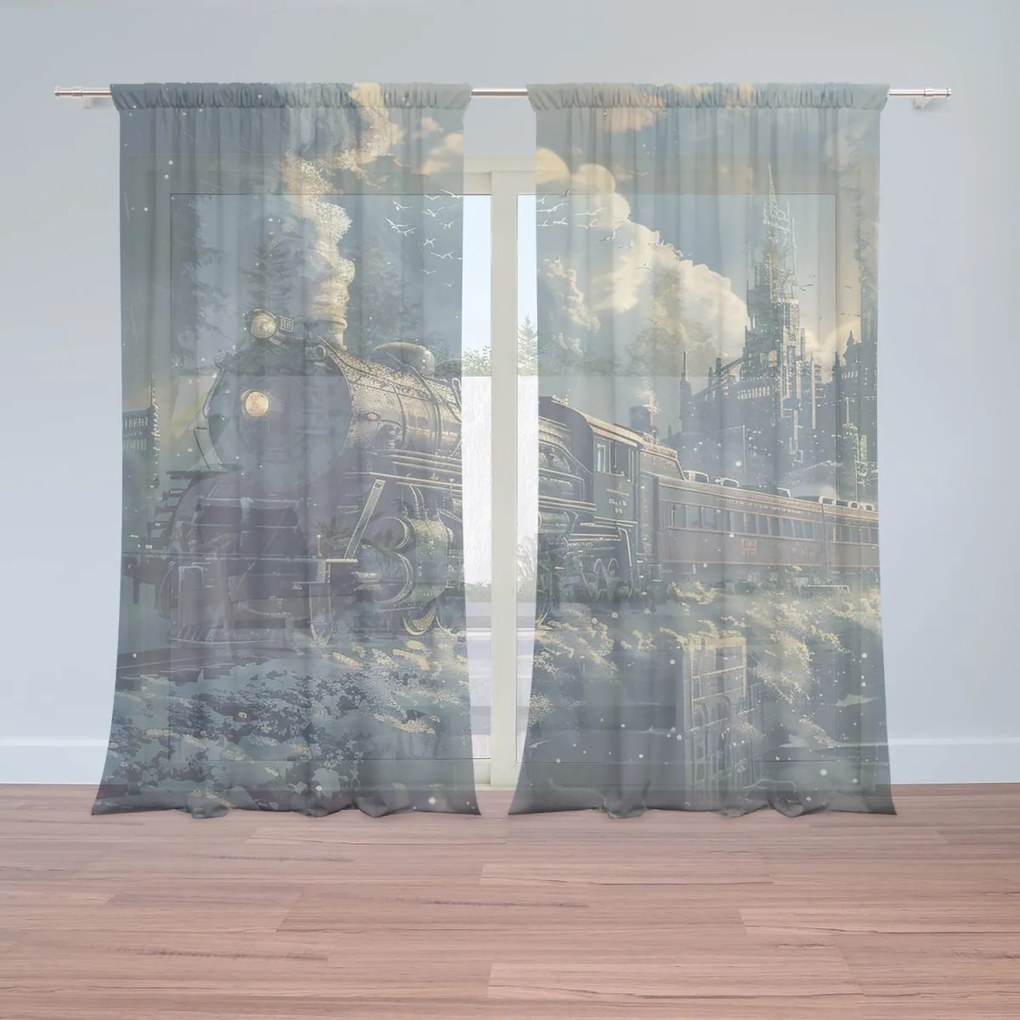 Sablio Záclony Parní lokomotiva v zasněženém městě: 2ks 150x250cm