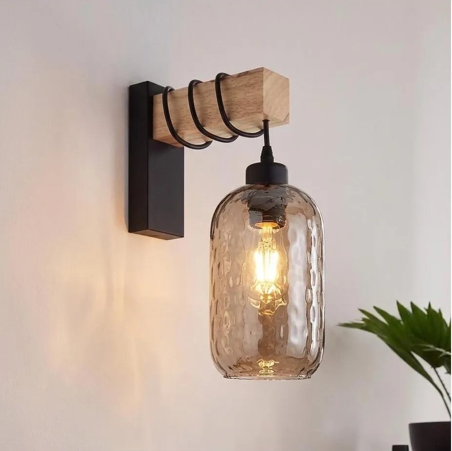 BRILAGI - Nástěnné svítidlo WOOD GLASS 1xE27/60W/230V borovice/černá/kouř hnědá