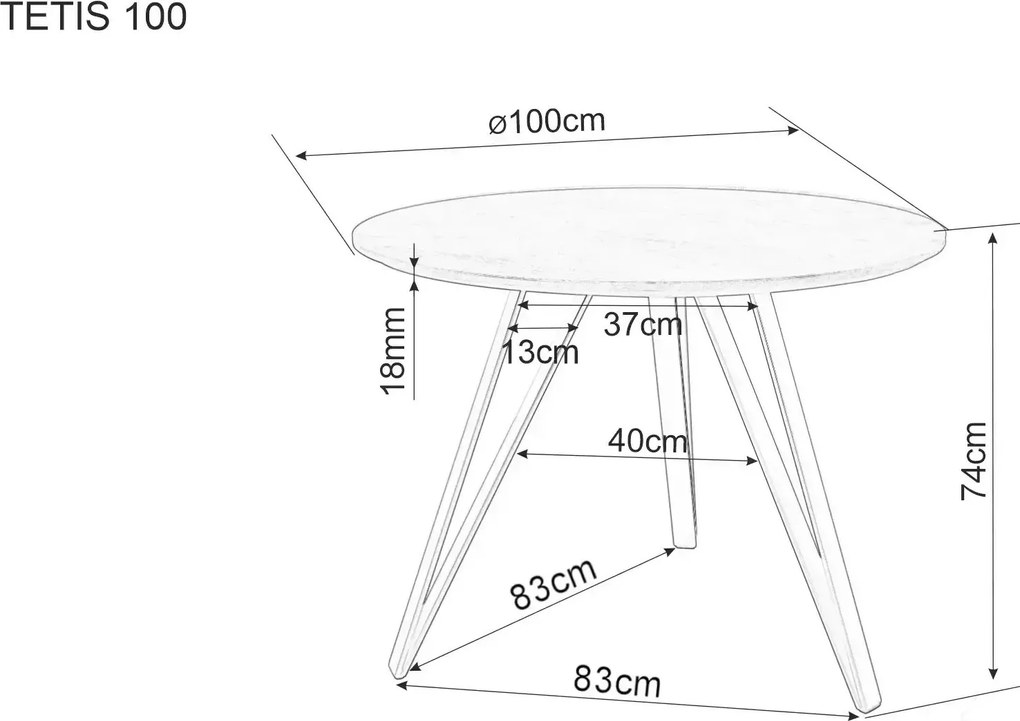 Jídelní stůl Tetis 100 cm černý/dub přírodní