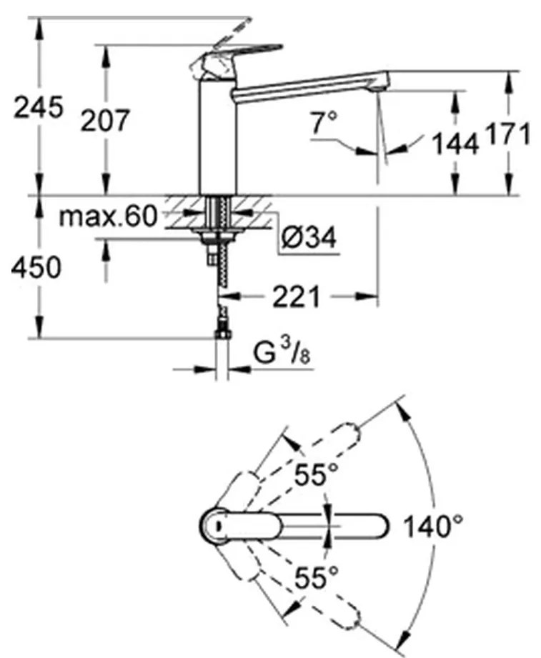 Grohe Eurosmart Cosmopolitan - Dřezová baterie stojánková, chrom 30193