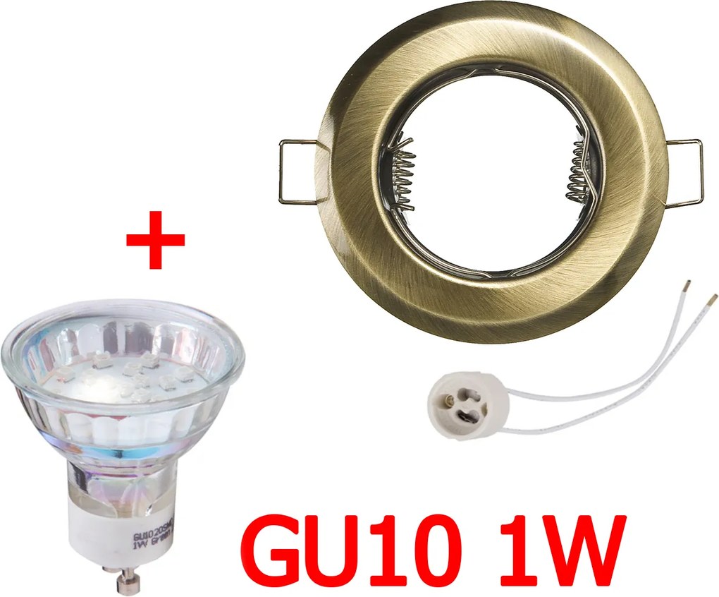 SPLED Podhledové bodové svítidlo BRG70239 nevýklopné mosaz + žárovka GU10 1W studená bílá