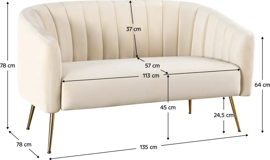 Designový 2-sed, béžová Velvet látka/gold chrom-zlatý, BAGY