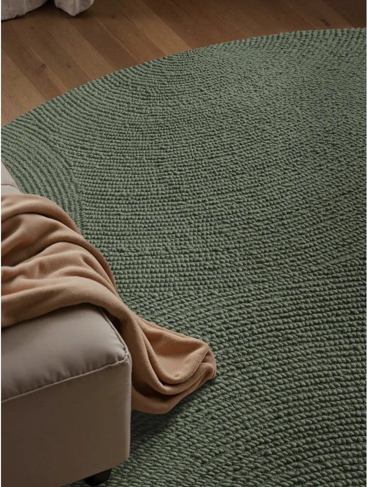 Tmavě zelený ručně tkaný vlněný kulatý koberec ø 200 cm Calmio – Hanse Home