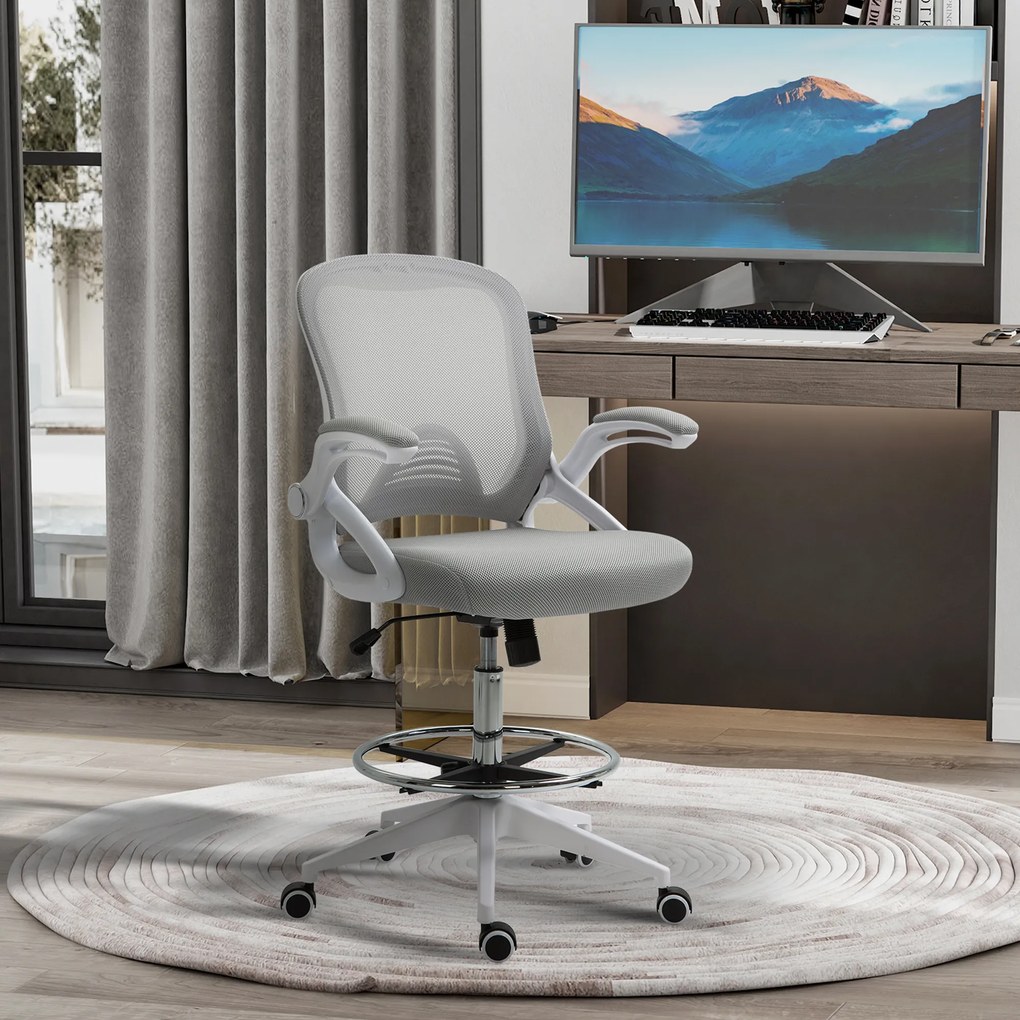 Ergonomická kancelářská židle Vinsetto s sklápěcími opěrkami a nastavitelným kroužkem pod nohy, výškově nastavitelná otočná židle s funkcí naklápění,…