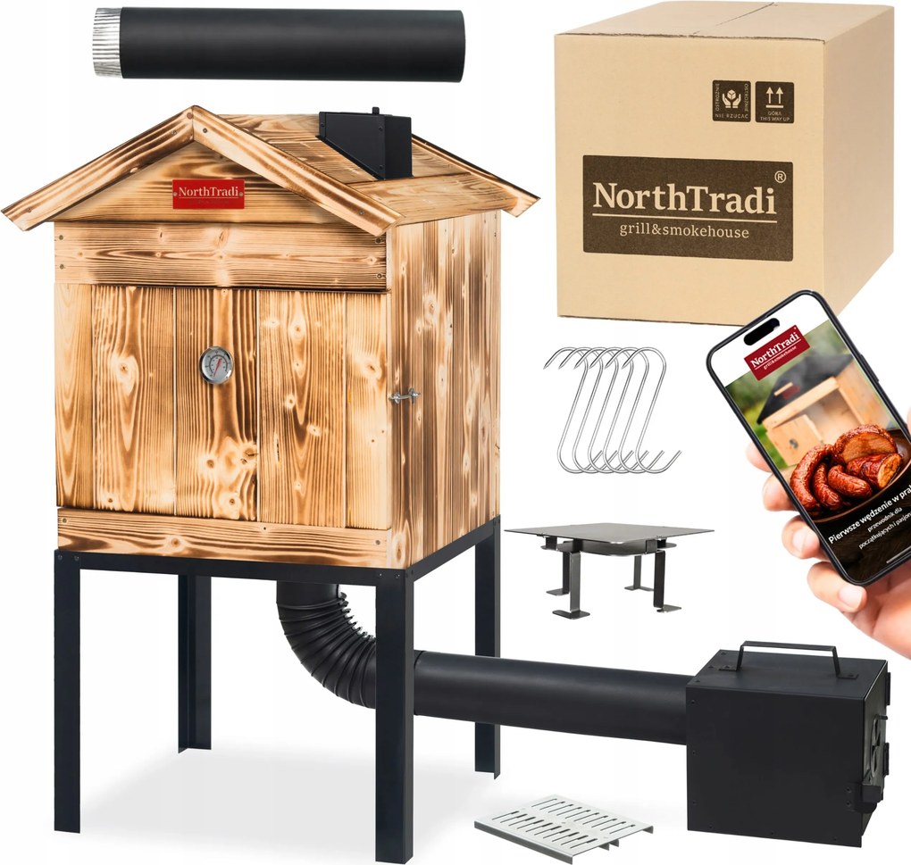 TRENDIE Udírna dřevěná s kovovým komínem