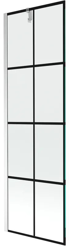 Mexen Next, vanová zástěna 1-křídlová 60 x 150 cm, fixní křídlo, 6 mm čiré sklo s černým vzorem, chromový profil, 895-060-000-00-77-01