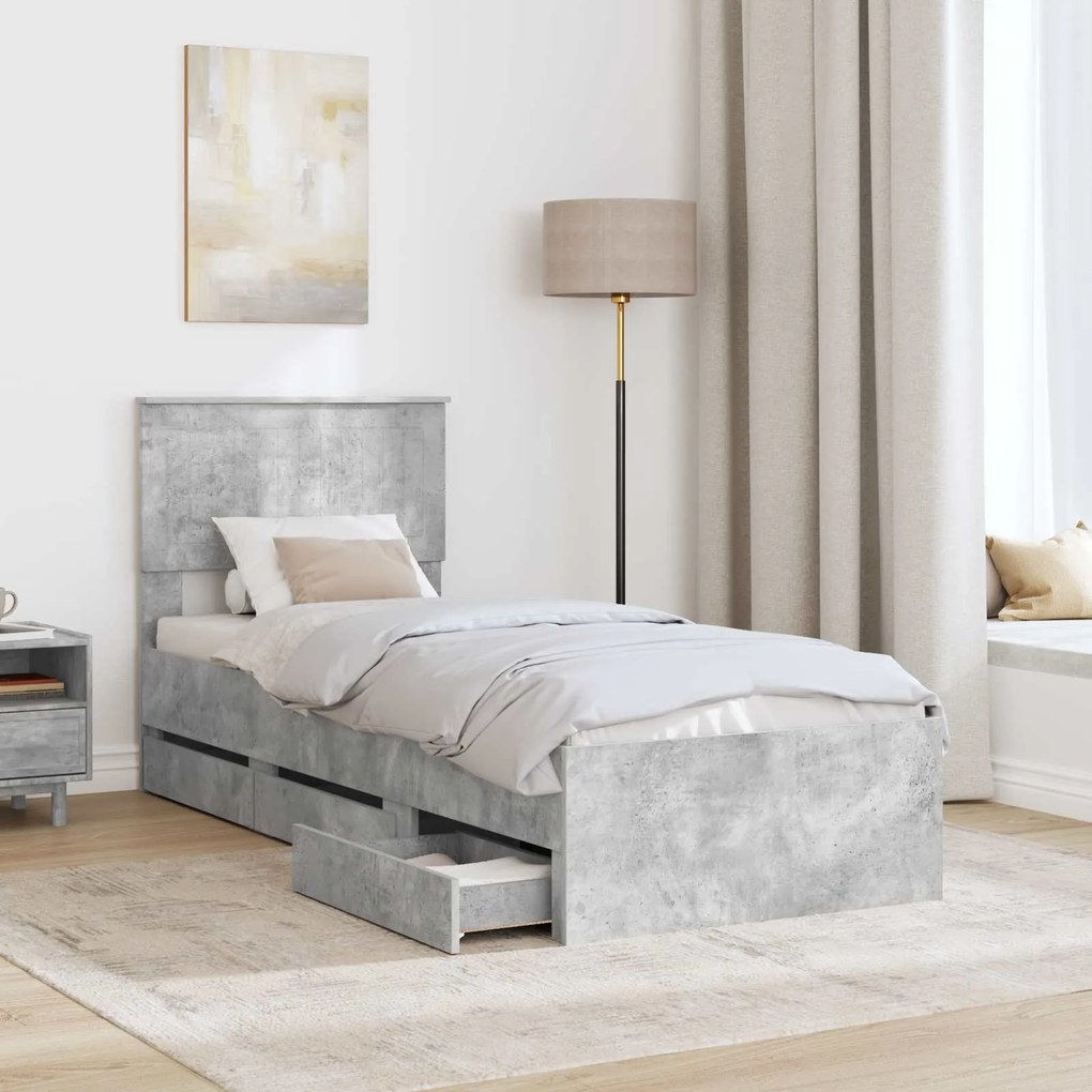 Rám postele s čelo Betonově šedá 75 x 190 cm Inženýrské dřevo 3410759