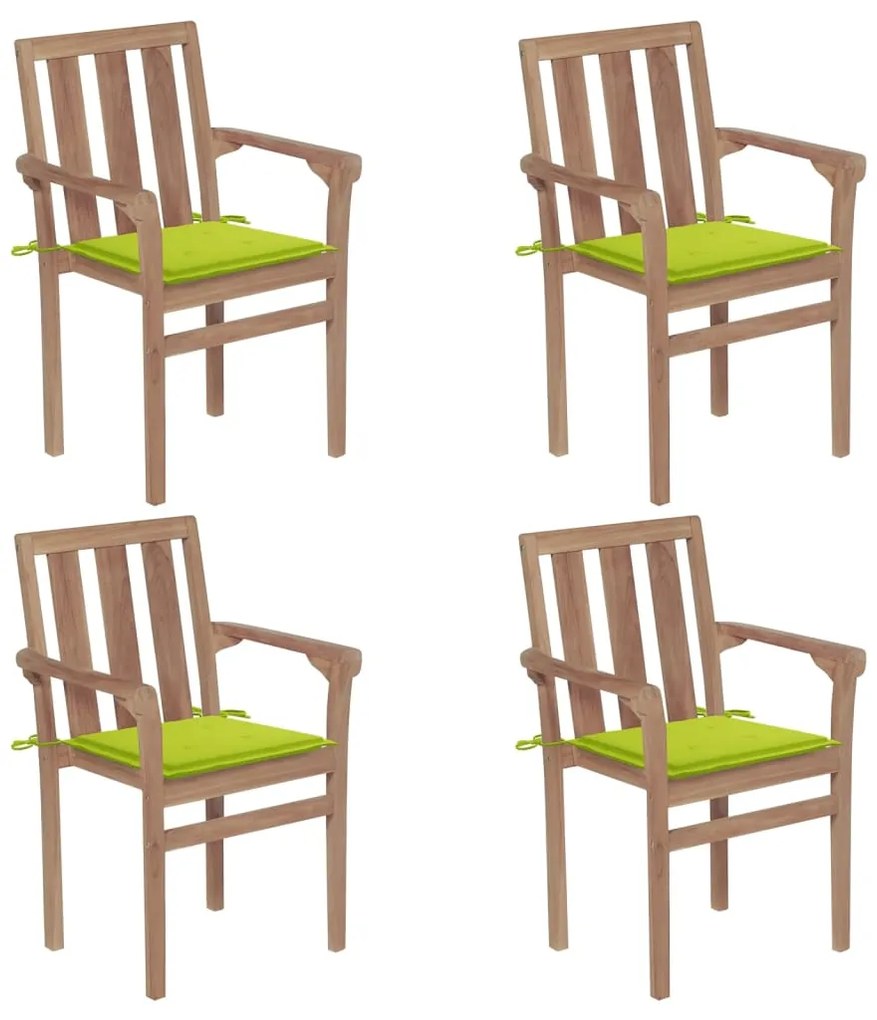 3073390 vidaXL Stohovatelné zahradní židle s poduškami 4 ks masivní teak