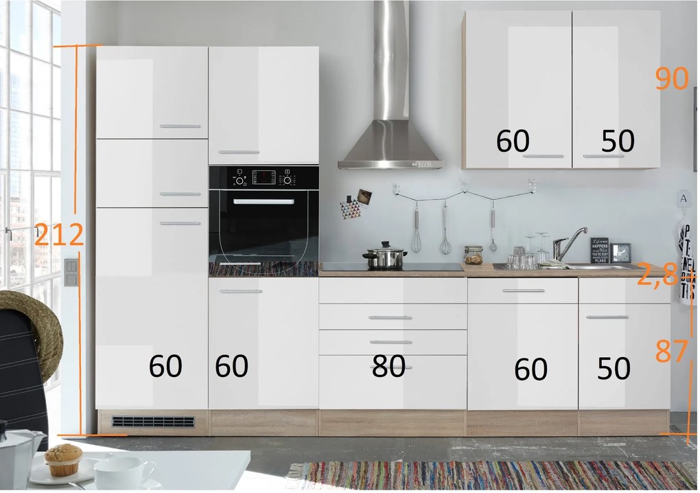 Sconto Kuchyňská linka LAUREL 310 cm, bílá/dub sonoma