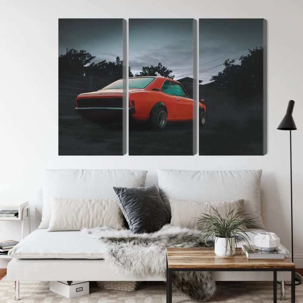 Vícedílný obraz Oranžové Retro Auto Nedostatek Nedostatek Přírodní plátno 150x100