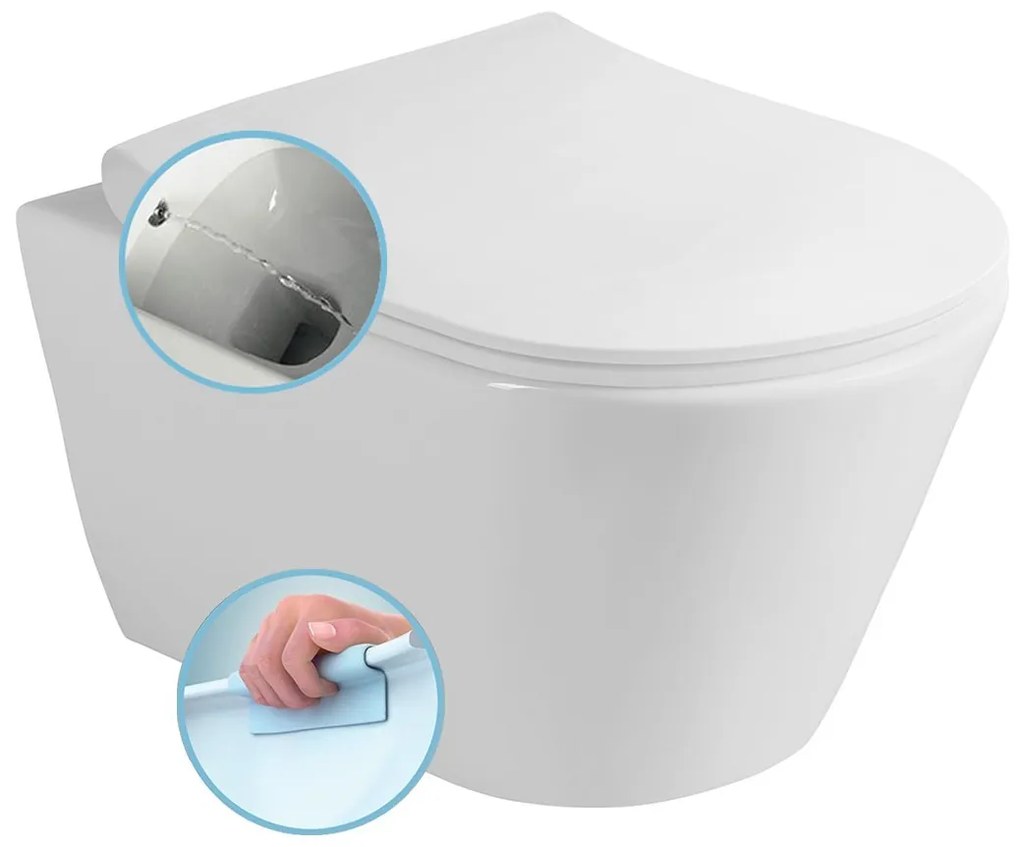 Sapho AVVA závěsná WC mísa s bidet. sprškou, Rimless, 35,5x53 cm, bílá 100312