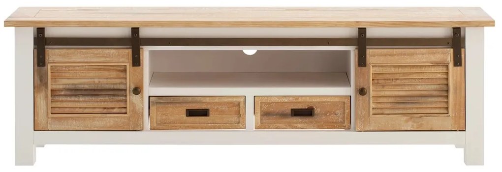 furniture-nabytek.cz - Masivní TV stolek Caprino z borovice a MDF, lakovaný, bílá/hnědá