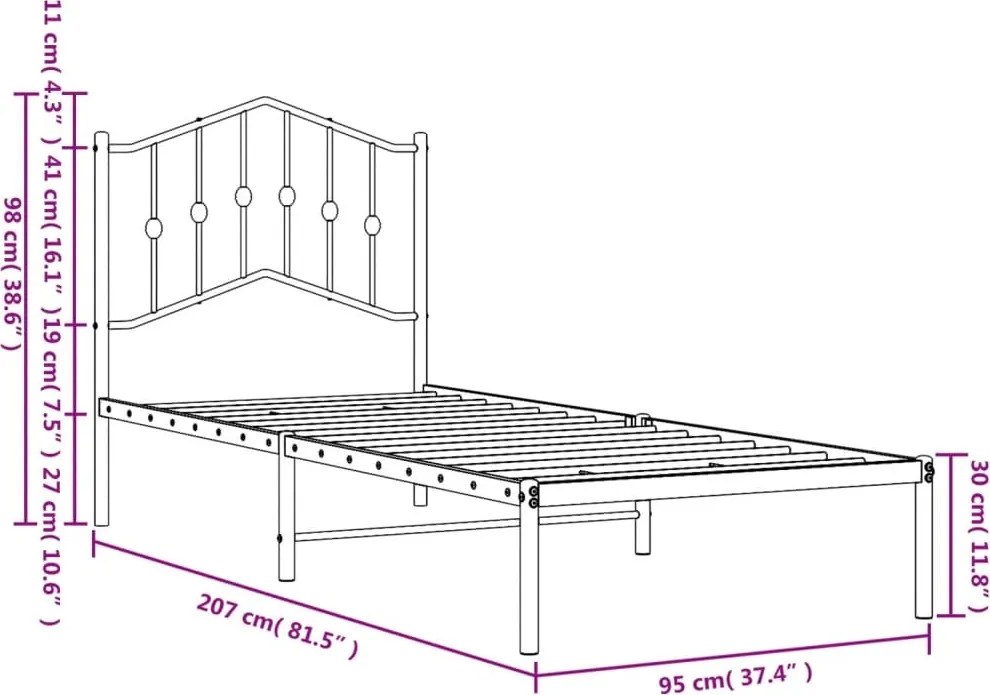 vidaXL Kovový rám postele s čelem 90 x 200 cm [373831] Barva: Černá