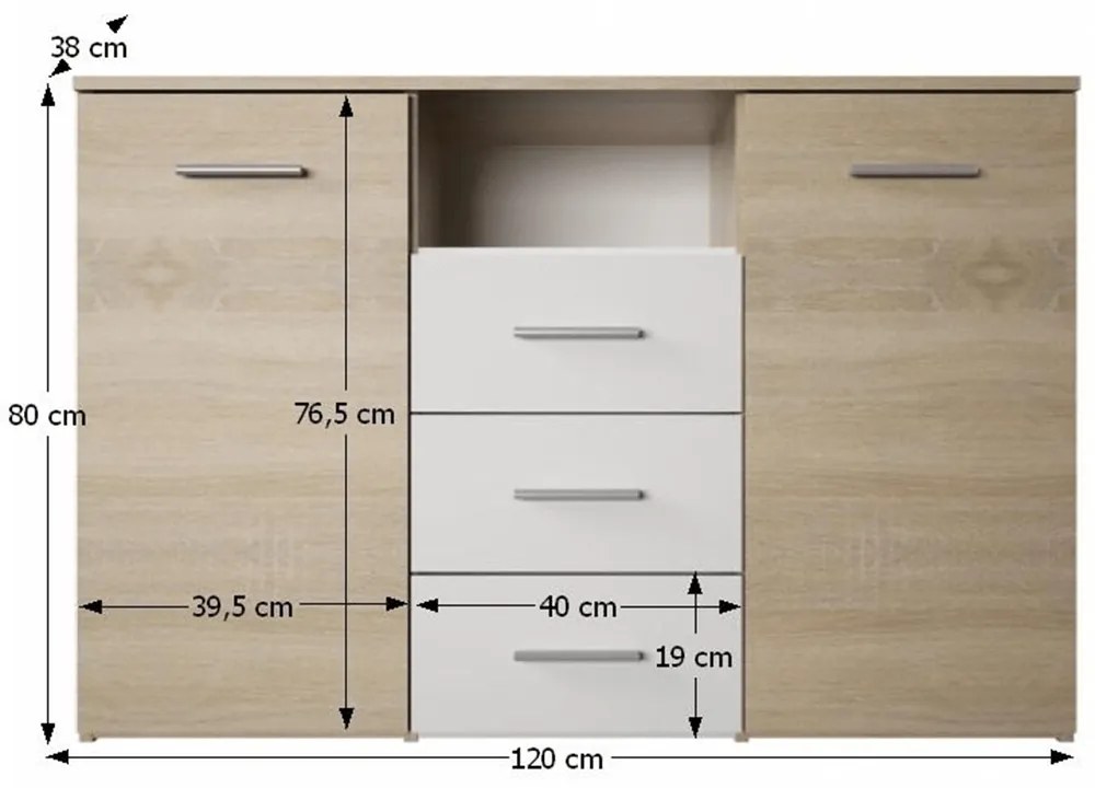Kondela Komoda, dub sonoma / bílá, GABRIELA