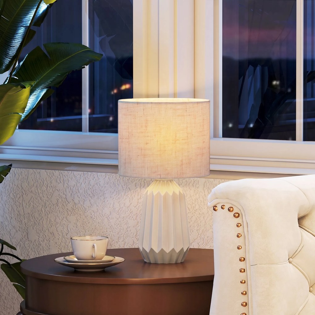 HOMCOM Stolní lampa, lampička na stůl, noční lampička s lněným stínidlem, kolébkový spínač, lampička na psací stůl, 22 x 39 cm, béžová