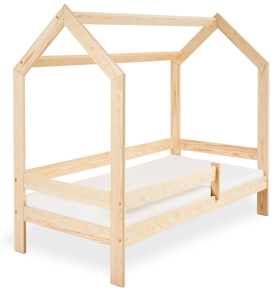 Dětská postel DOMEČEK D3 borovice 80 x 160 cm Rošt: S lamelovým roštem, Matrace: Matrace EASYSOFT 8 cm, Úložný box: Bez úložného boxu