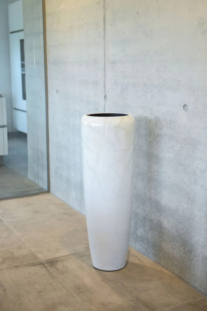 Exkluzivní květináč CAVITA, sklolaminát, výška 97 cm, bílý mramor, lesk