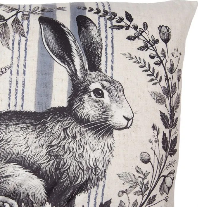 Povlak na polštář s pruhem a černobílým zajícem polyester – 45x45 cm