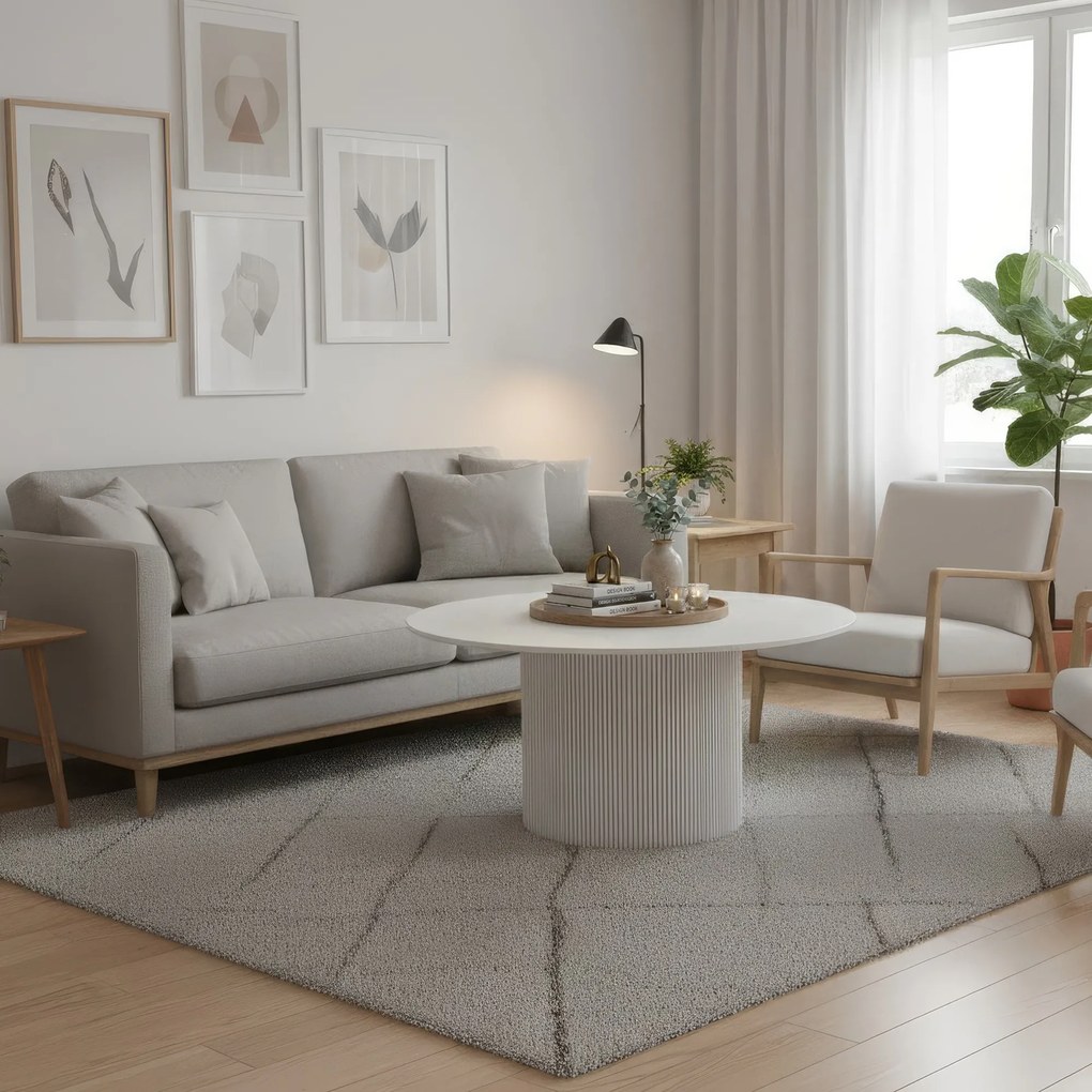Konferenční stolek, bílý mramor/MDF, průměr 80 cm, MAHIR TYP 1