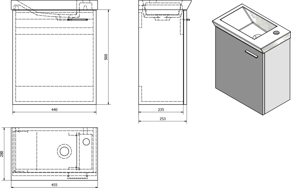 Aqualine Aqualine, ZOJA/KERAMIA FRESH umyvadlová skříňka 44x50x23,5cm, dub platin, 51046DP