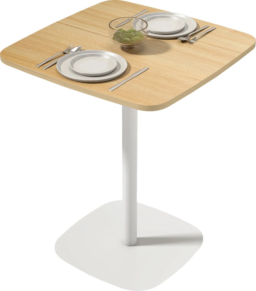 HOMCOM malý čtvercový jídelní stůl pro 2 osoby, čtvercová ocelová podstava, ideální do malých prostor — 60 x 75 cm, přírodní dřevo & bílá
