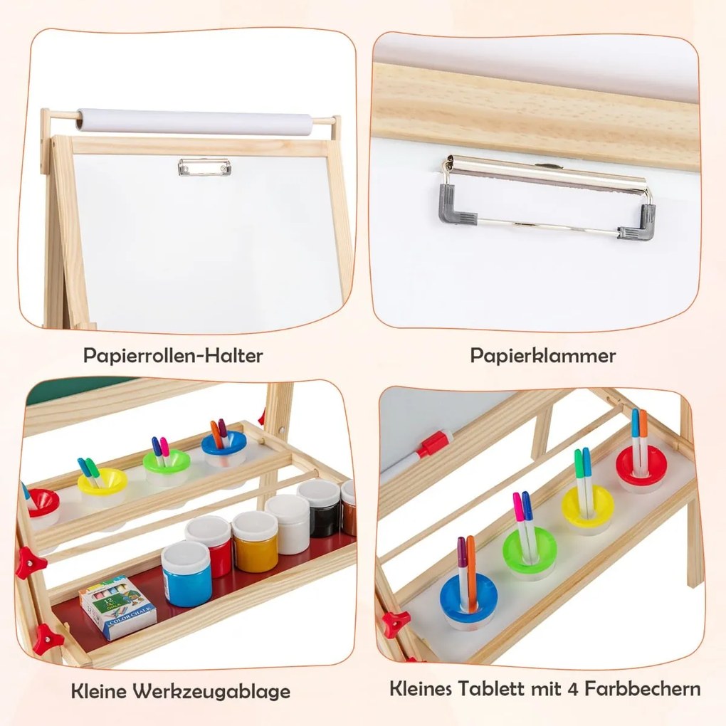 Costway 3 v 1 Dětská tabule s magnetickou tabulí a papírová role