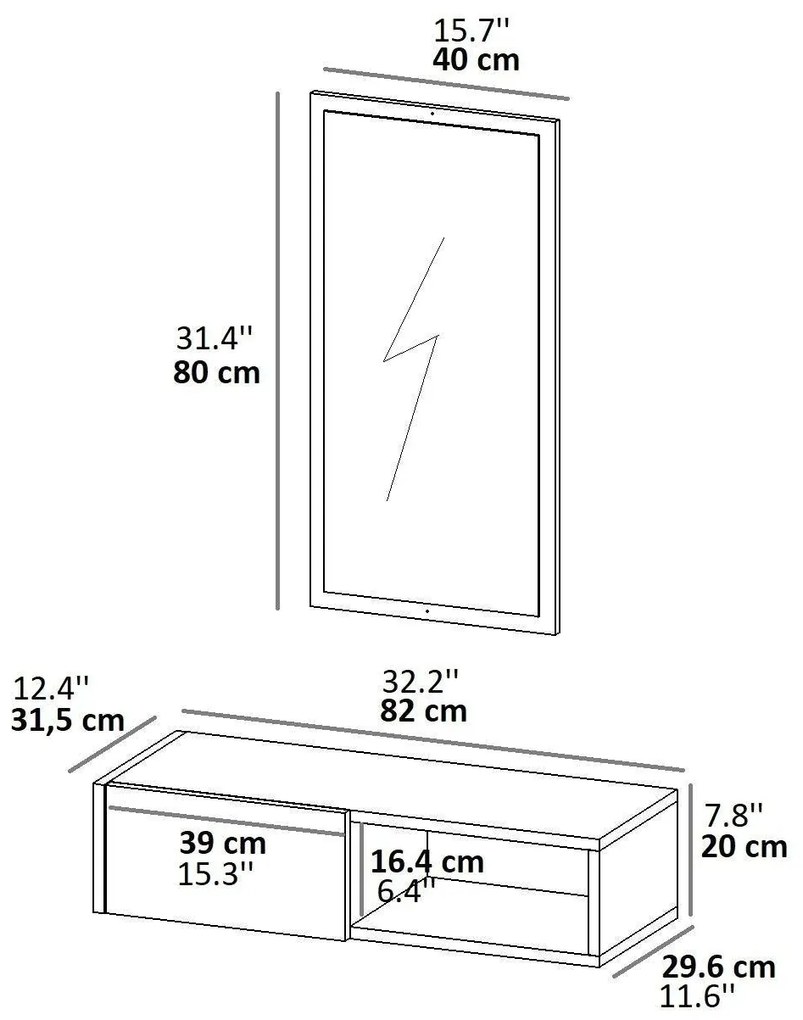 KOZANI závěsná konzole se zrcadlem, antracit / bílá
