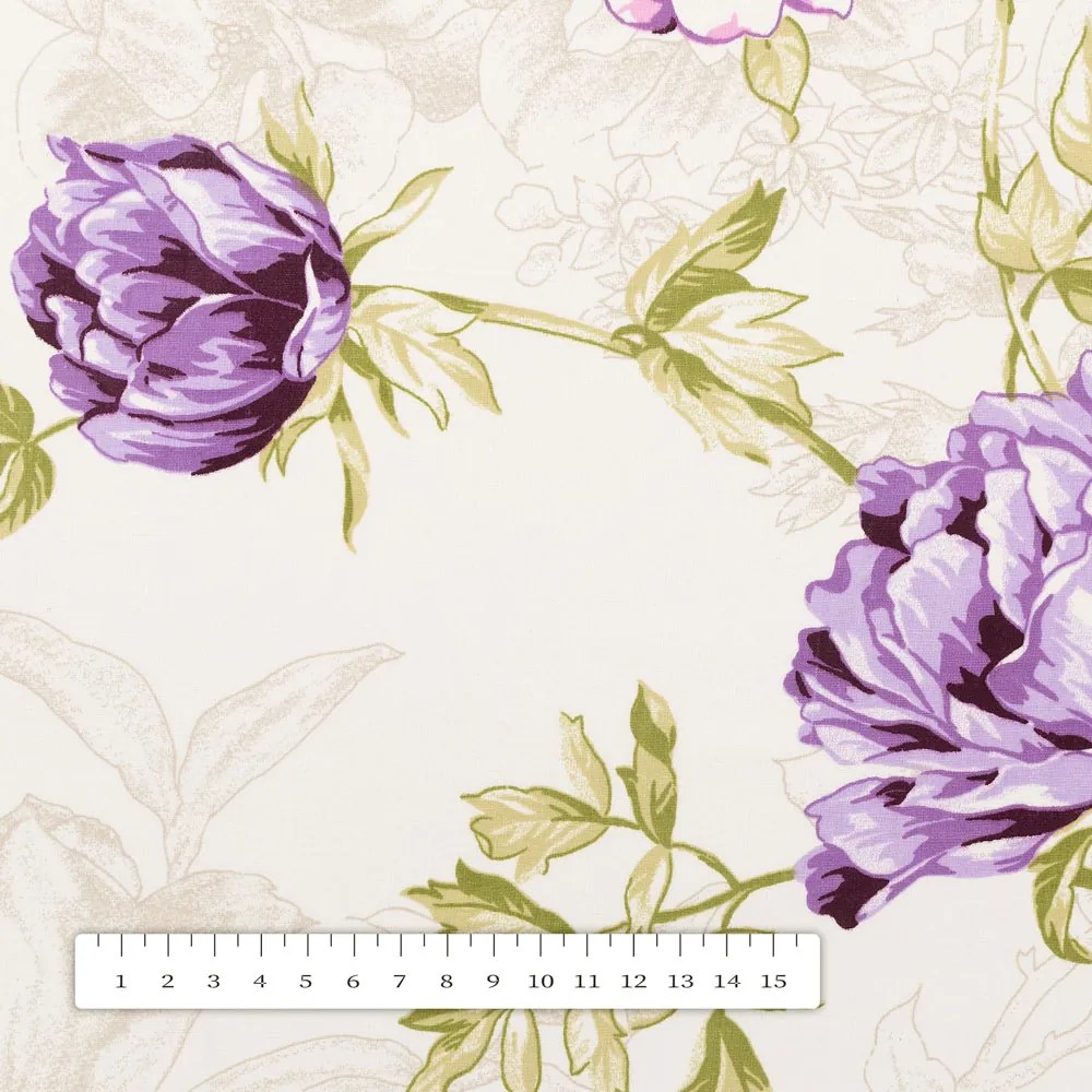 Biante Bavlněné ložní povlečení Sandra SA-532 Fialové květiny s motýlky na světle krémovém Prodloužené 140x220 a 70x90 cm