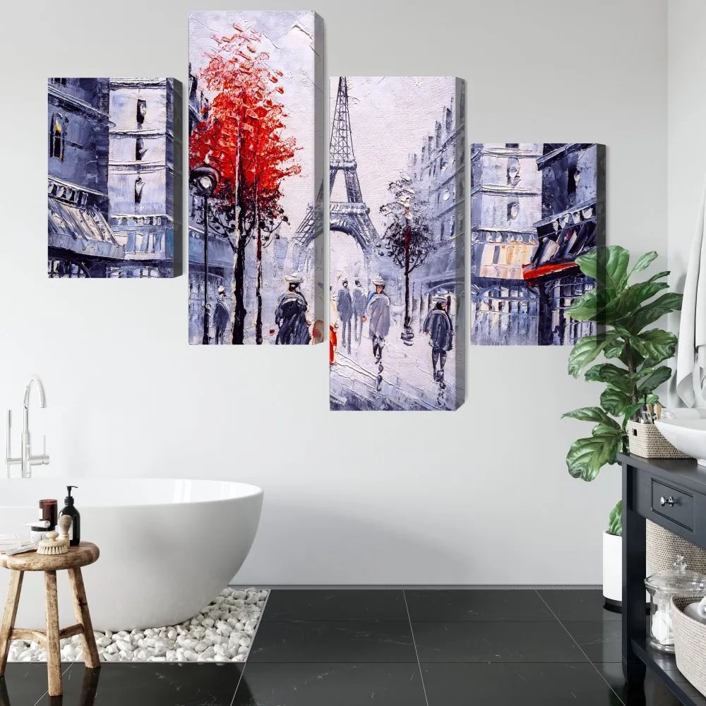 Vícedílný obraz Pohled Na Pařížskou Ulici Jako Namalovanou Nedostatek Nedostatek Plátno Canvas 160x100