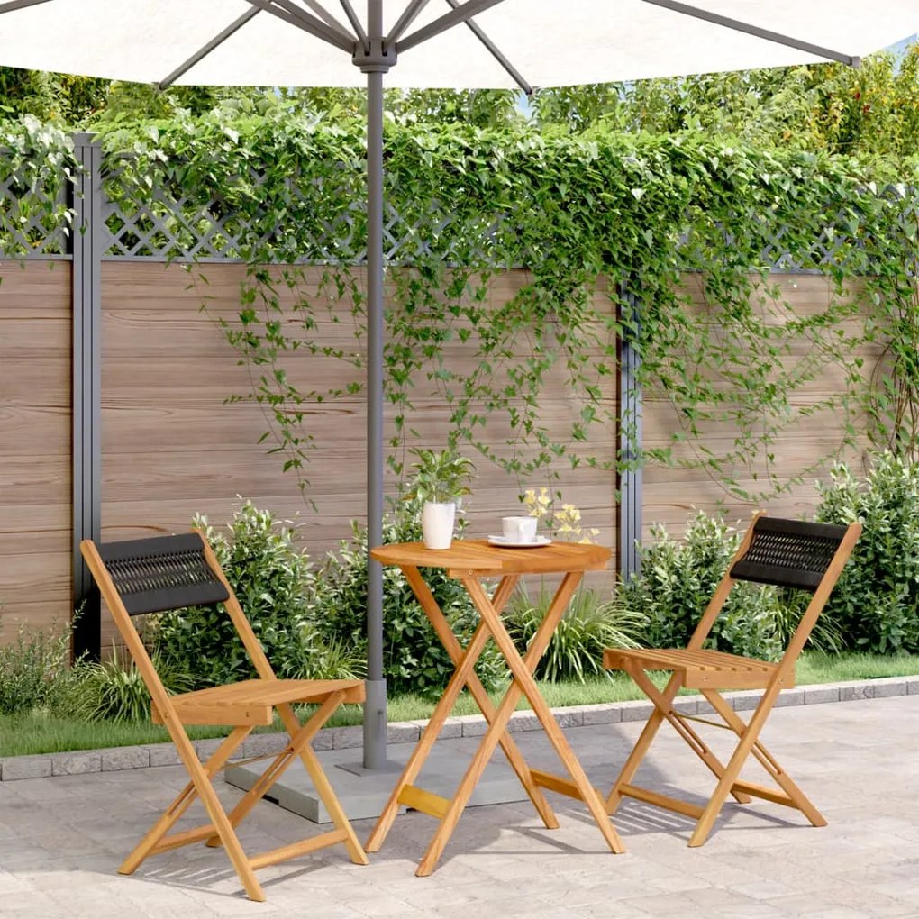 3dílný bistro set černý polypropylen a masivní dřevo 3281745