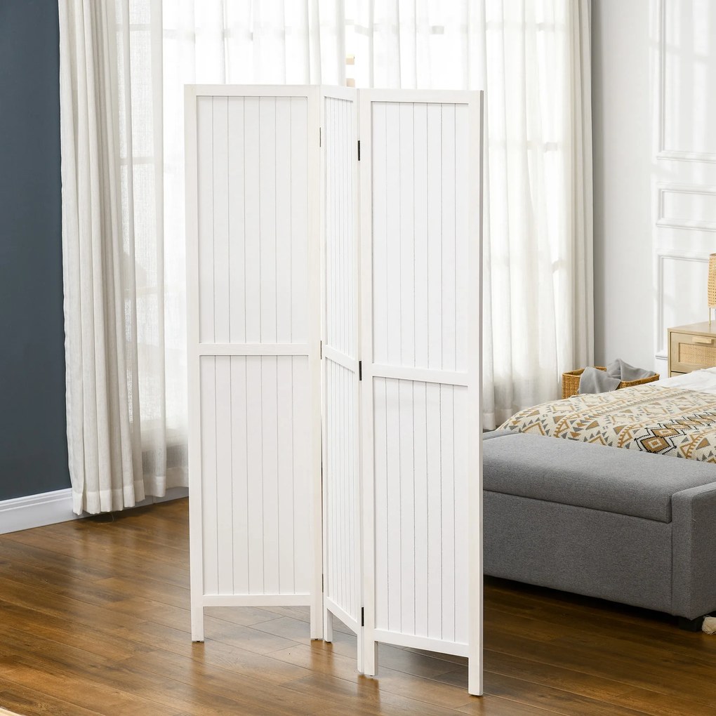 HOMCOM 3-panelový skládací paravan 120x1,8x170 cm, prvek soukromí, rustikální styl pro kancelář, ložnici a obývací pokoj, bílý