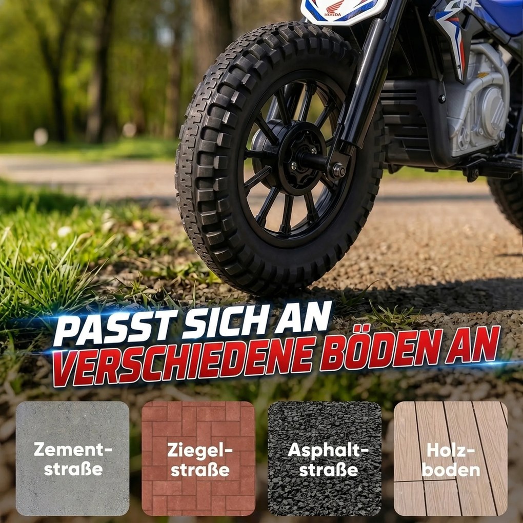 AIYAPLAY Elektro motorka pro děti HONDA CRF 450R 12V dětský motokros s 35W motorem, lithiová baterie, zadní odpružení, kola 12 palců 370-485V90BK