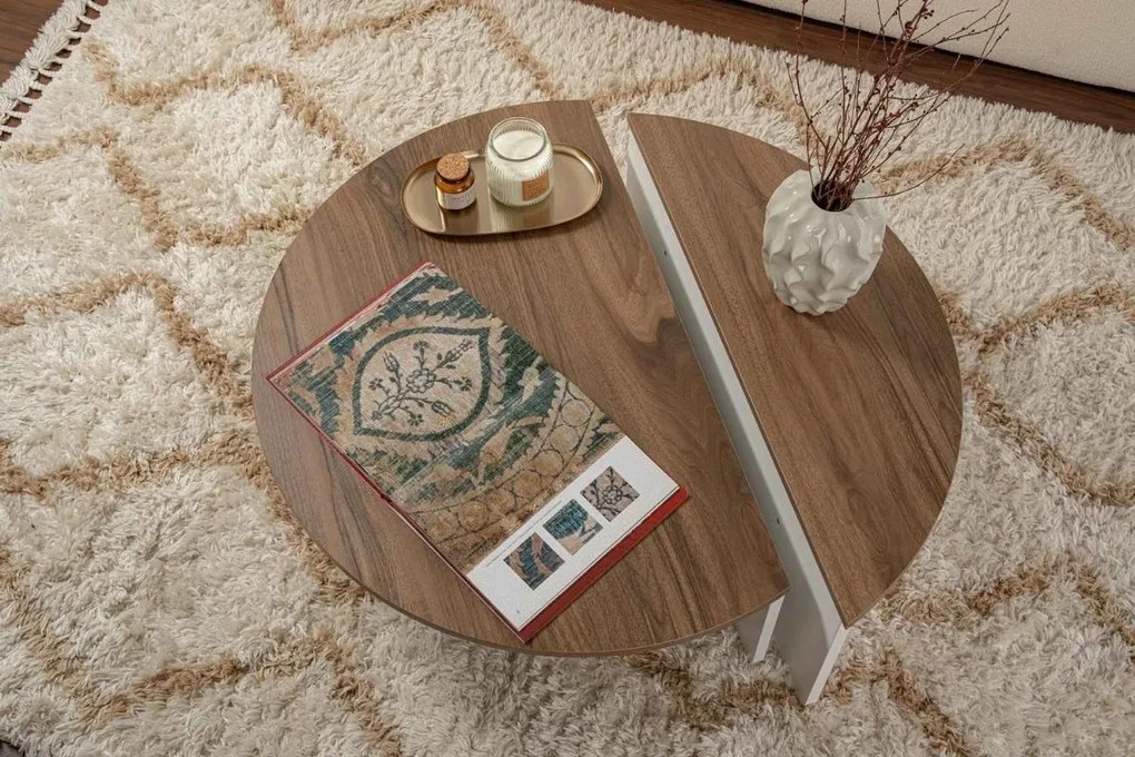 Designový konferenční stolek Baltenis 90 cm vzor ořech / bílý