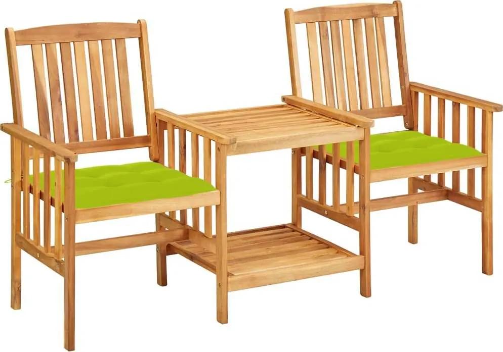 vidaXL Zahradní židle s čajovým stolkem a poduškami masivní akácie [3061294] Barva: Jasně zelená