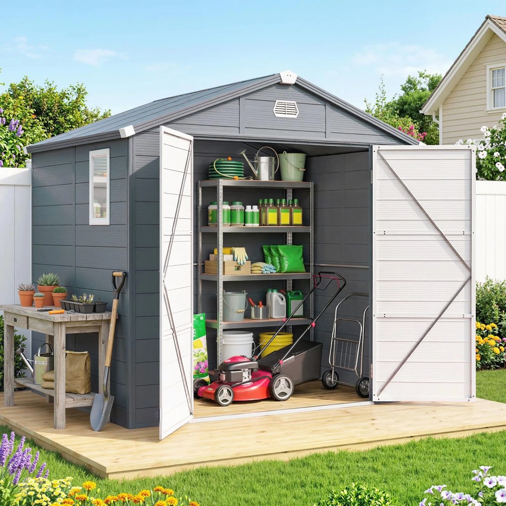 Outsunny kůlna na nářadí 4,1 m³, zahradní kůlna s jednoplášťovou střechou, 240 x 190 x 180/228 cm, kůlna na nářadí s uzamykatelnými dveřmi, okno, gar…