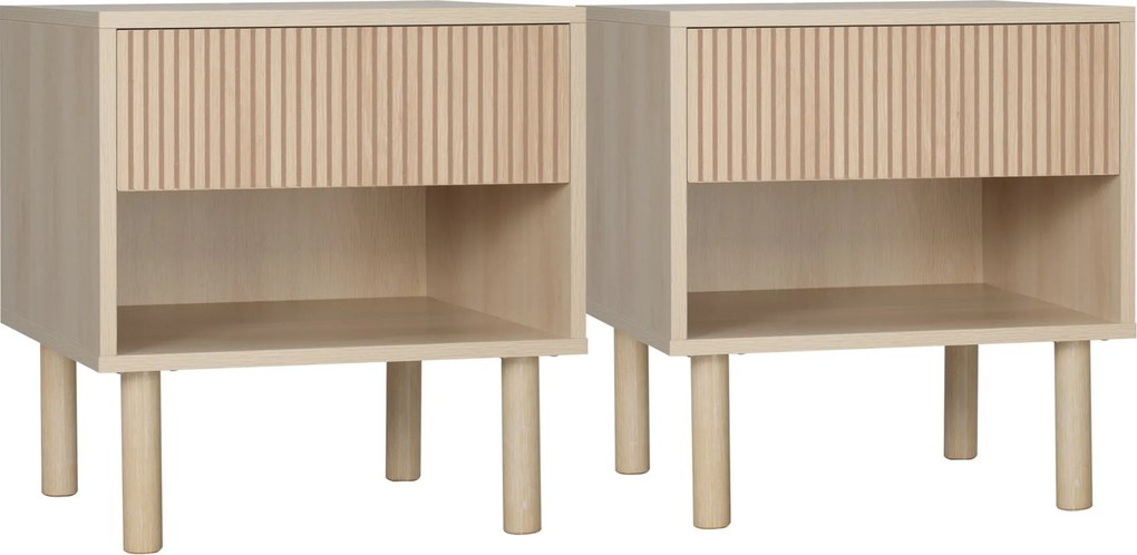 HOMCOM Sada 2 nočních stolků s šuplíky a policemi, moderní boční stolek do ložnice a obývacího pokoje, rozměry 47 x 47 x 50 cm, přírodní dřevěná úprav