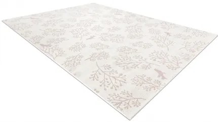 koberec FLAT 48774/526 Listy Ptáci KRÉM růžový velikost 160x230 cm | krásné koberce cz