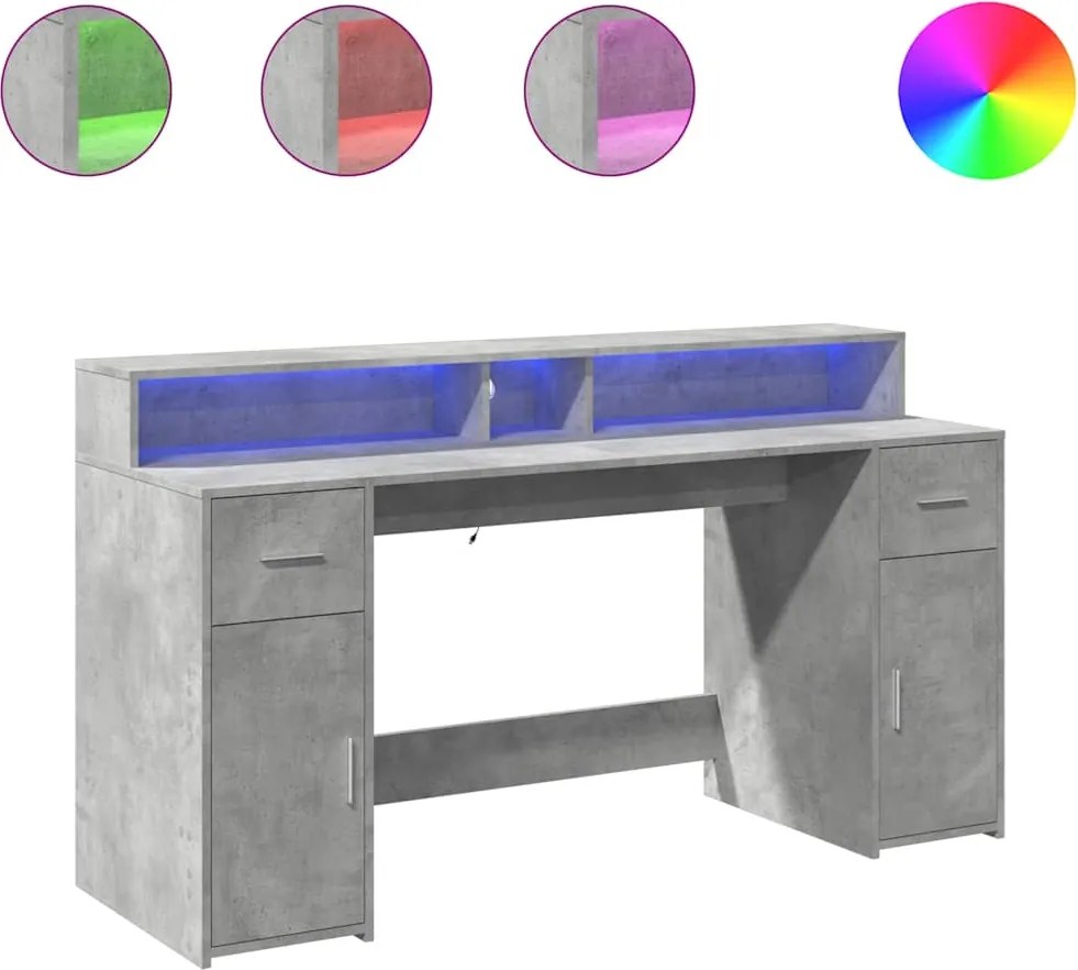 Psací stůl s LED betonově šedý 160x55x91 cm kompozitní dřevo 3309432