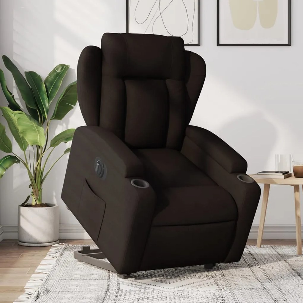 Elektrické zvedací polohovací křeslo tmavě hnědé textil 3204511