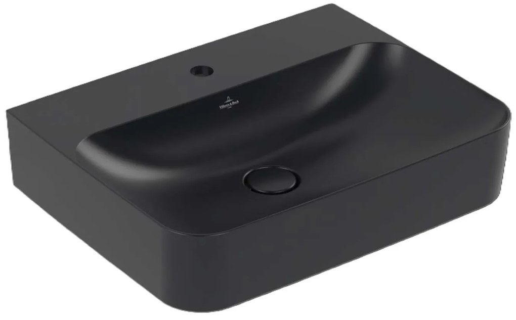 Villeroy & Boch Finion - Umyvadlo 60x47 cm, bez přepadu, otvor pro baterii, CeramicPlus, Pure Black 416861R7