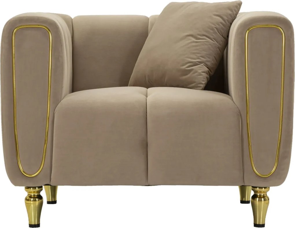 Designové sametové křeslo Alma šedobéžové/zlaté