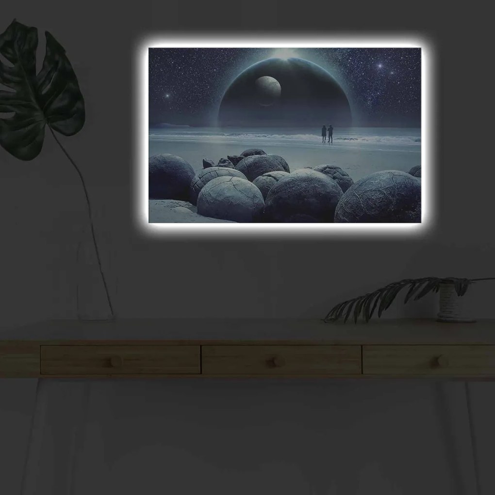 Obraz s LED osvětlením MĚSÍČNÍ KRAJINA 45 x 70 cm